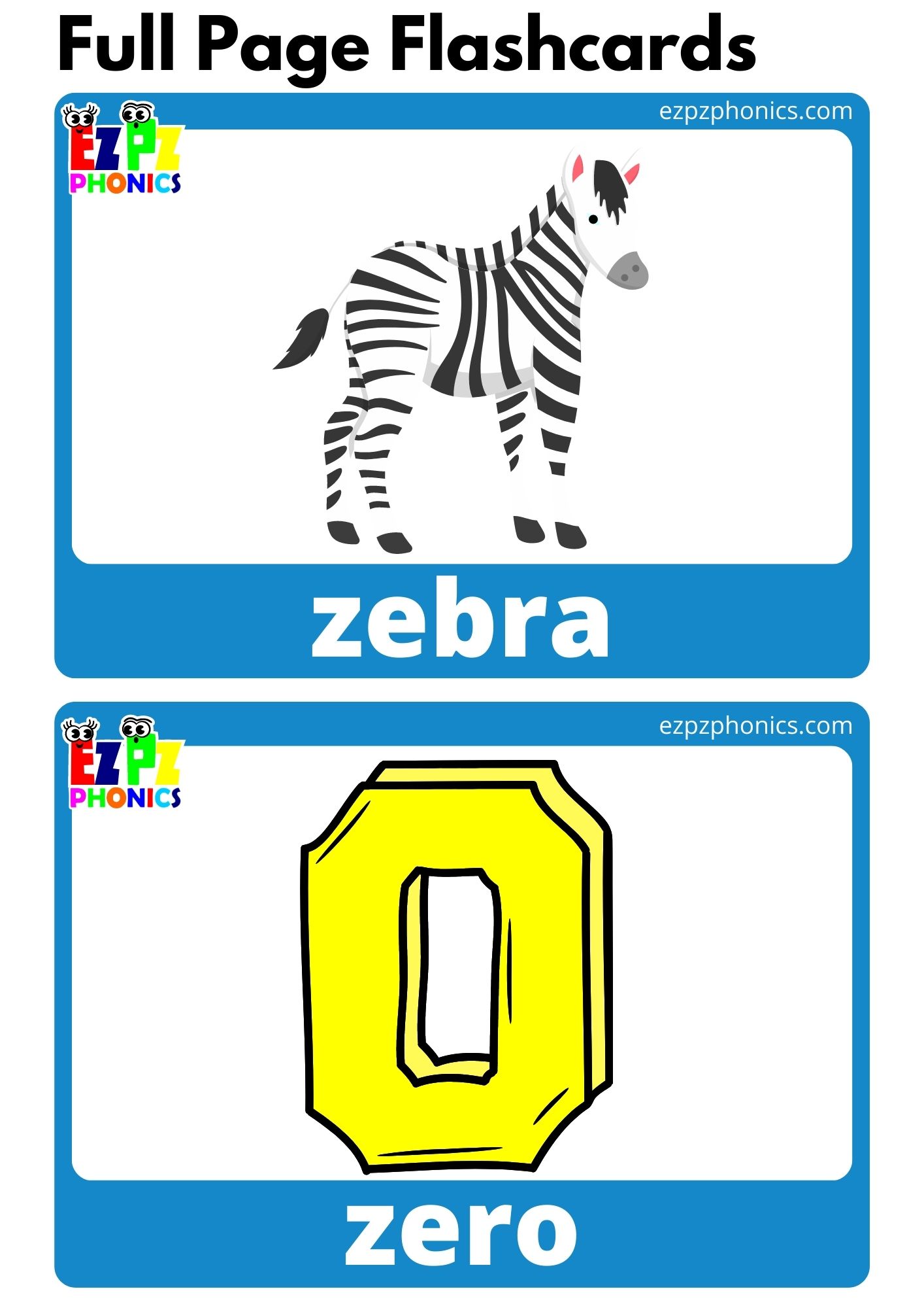 Z Beginning Sounds Full Page Flashcards with Words Phonics Alphabet ... Z Beginning Sounds Full Page Flashcards with Words Phonics Alphabet ...